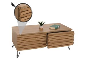 4057651651538 - Couchtisch MCW-M49 Wohnzimmertisch Tisch 3D-Design 2 Schubladen Massiv-Holz Mango Metall 46x110x55cm ~ natur