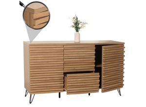 4057651650579 - Sideboard MCW-M49 Schrank Kommode Highboard 3D-Design Staufächer Massiv-Holz Mango Metall 85x142x44cm ~ natur