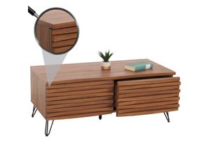 4057651651453 - Couchtisch MCW-M49 Wohnzimmertisch Tisch 3D-Design 2 Schubladen Massiv-Holz Mango Metall 46x110x55cm ~ Walnuss-Optik