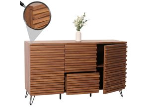 4057651861982 - Sideboard MCW-M49 Schrank Kommode Highboard 3D-Design Staufächer Massiv-Holz Mango Metall 85x142x44cm ~ Walnuss-Optik