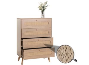 4057651649771 - Kommode MCW-M38 Schrank Sideboard Highboard Kubu Rattan Holz 101x71x42cm Eiche-Optik
