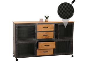 4057651868011 - Sideboard MCW-N28 Kommode Rollen 4 Schubladen 3D-Struktur Industrial Retro Metall Holz 90x150x40cm ~ schwarz natur