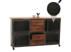 4057651868035 - Sideboard MCW-N28 Kommode Rollen 4 Schubladen 3D-Struktur Industrial Retro Metall Holz 90x150x40cm ~ schwarz braun