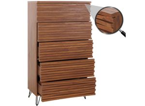 4057651651408 - Kommode MCW-M49 Highboard Schrank 3D-Design 5 Schubladen Massiv-Holz Mango Metall 145x80x44cm ~ Walnuss-Optik