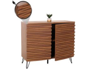 4057651651668 - Kommode MCW-M49 Schrank Sideboard Highboard 3D-Design Staufächer Massiv-Holz Mango Metall 85x95x45cm ~ Walnuss-Optik