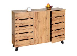4057651863153 - Sideboard MCW-M46 Kommode Schrank Anrichte 3 Türen 8 Staufächer 88x120x34cm naturfarben