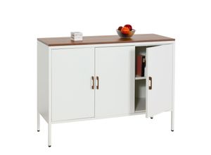 4057651612454 - Kommode MCW-L84 Sideboard Schrank Anrichte 3 Türen Metall 90x120x40cm Melamin beschichtet ~ weiß