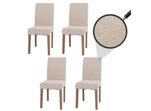 4057651847139 - 4er-Set Esszimmerstuhl Littau Stuhl Küchenstuhl Hochlehner Stoff Textil Chenille Holz ~ creme naturfarbene Beine