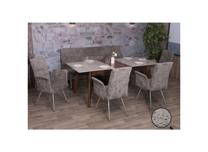 4057651900261 - Esszimmer-Set MCW-G55 4er-Set Stuhl mit Armlehne+Sitzbank 180cm Edelstahl gebürstet Stoff Textil Chenille ~ dunkelgrau