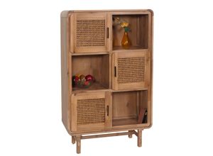 4057651638065 - Highboard MCW-M47 Kommode Schrank Sideboard Staufächer Rattan Akazie Massiv-Holz gebeizt 141x90x35cm 32kg