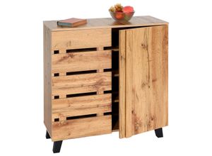 4057651631431 - Kommode MCW-M46 Schrank Sideboard Anrichte Highboard 2 Türen 88x80x34cm naturfarben