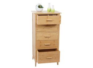 4057651794884 - Bambus Kommode MCW-M24 Badezimmerschrank Schrank Anrichte Badschrank Beistellschrank Regal 5 Schubladen 100x50x40cm