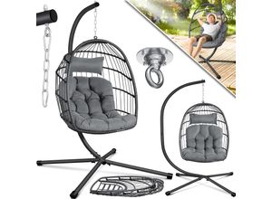 4260729114839 - KESSER® Hängesessel Jungle mit Gestell Stahl Hängekorb Sessel Inkl Großen Kissen + Decken Halterung - Hängeschaukel Hängesitz Indoor - Outdoor Schaukel Hängestuhl für Kinder und Erwachsene