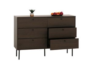 4057651882963 - Kommode MCW-N78 Sideboard Schrank 6 Schubladen skandinavischer Stil Metall Holz Melamin MVG 85x120x40cm ~ dunkelbraun