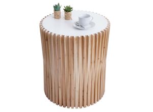 4057651644851 - Beistelltisch MCW-N31 Couchtisch Kaffeetisch Loungetisch Blumentisch Nachttisch Tisch Tanne Holz Ø51cm natur-weiß