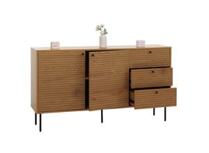 4057651876061 - Kommode MCW-N78 Sideboard 3 Schubladen 2 Türen skandinavischer Stil Metall Holz Melamin MVG 85x150x40cm ~ natur