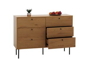 4057651867311 - Kommode MCW-N78 Sideboard Schrank 6 Schubladen skandinavischer Stil Metall Holz Melamin MVG 85x120x40cm ~ natur