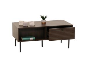 4057651895048 - Couchtisch MCW-N78 Wohnzimmertisch Sofatisch skandinavischer Stil Metall Holz Melamin MVG 45x100x50cm ~ dunkelbraun