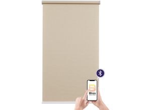 4001442759491 - Elektrisches Rollo Mosaik beige (beige weiß) Rollos 180cm stufenlos positionierbar Rollo und Ladekabel 140cm Polyester Metall Kunststoff appgesteuert via Bluetooth mit Akku und Motor weißer Fallstab B140cm H180cm