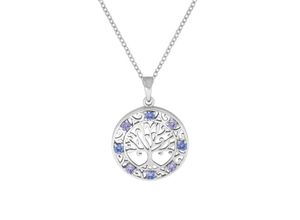 4006046344111 - Kette mit Anhänger ZEEME 925 - Sterling Silber rhodiniert Baum Zirkonia blau lila Halsketten Gr 42 45cm Silber 925 (Sterlingsilber) Länge 45 cm Breite 200 mm weiß (weiß blau) Damen Ketten mit Anhänger