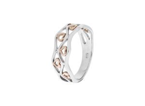 4006046344913 - Fingerring ZEEME Silber 925 zweifarbig mit Herz-Motiven Fingerringe Gr 016 (505) Silber 925 (Sterlingsilber) rot Damen