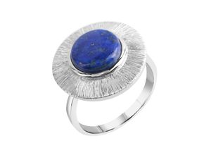 4006046381604 - Fingerring ZEEME Silber 925 rhodiniert glanz matt mit echtem Lapis 10mm Fingerringe Gr 017 (535) 31 ct Silber 925 (Sterlingsilber) weiß (weiß blau) Damen