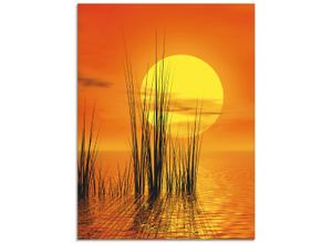 4058661700131 - Glasbild ARTLAND Sonnenuntergang mit Schilf orange (farbe bild(er) orange) B100cm H50cm Bilder in verschiedenen Größen