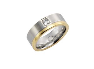 4006046306232 - Zeeme Stainless Steel Ring Edelstahl zweifarbig glanz mattiert mit weißem Zirkonia