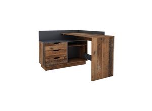 4251942212075 - Winkelschreibtisch BELFAST   Rechts oder Links montierbar   3 Schubkästen   Old Wood-Optik - anthrazit  Bürotisch   Eckschreibtisch  