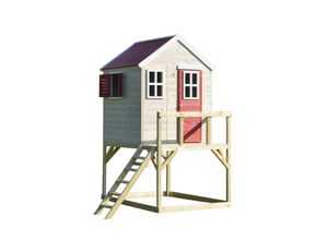 4751017090756 - Kinderspielhaus Stelzenhaus Storch mit Treppe und Veranda holz   rot - Wendi Toys