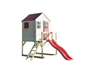 4751017090763 - Wendi Toys - Kinderspielhaus Stelzenhaus Tiger mit Veranda und Rutsche holz   rot