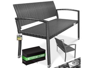 4255598323895 - KESSER® Gartenbank Polyrattan 2-Sitzer Wetterfest Rattan-Sitzbank UV-Beständig & bis 320kg belastbar Balkon-Bank 125x62x90cm Garten-Möbel mit ergonomischen Armlehnen Für 2 Personen