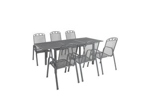 4005437070134 - Ausziehtisch Set wetterfester Stahl 6 Stühle höhenverstellbare Füße für Garten Terrasse Balkon grau