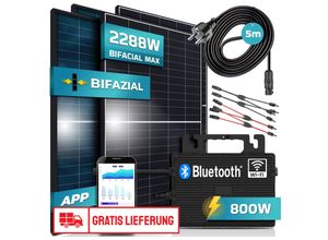 4255656235771 - SUNNIVA® Balkonkraftwerk Black Frame BIFACIAL 2288 800W Solaranlage mit 800W Astro Energy Micro Wechselrichter Wifi Bluetooth upgradebar drosselbar 4x440W Bifaziale Solarmodule 5m KabelPV Anlage