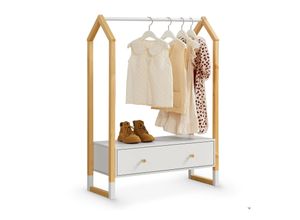 4260565529637 - Kinder Kleiderständer Filla - große Schublade Kleiderstange offener Ständer - Kindergarderobe aus Holz - Mädchen & Jungs - Garderobe Weiß - Juskys