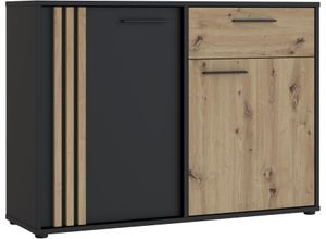 5904767847258 - Kommode Cardigan schwarz artisan eiche B1158cm H823cm T344cm Spanplatte Sideboards Kommode 2 farbig Stauraum Schubkasten Soft Close Breite 1158cm