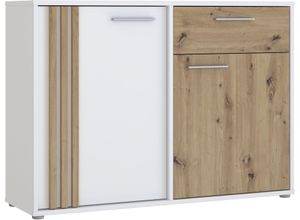 5904767847197 - Kommode Cardigan weiß (weiß artisan eiche) B1158cm H823cm T344cm Spanplatte Sideboards Kommode 2 farbig Stauraum Schubkasten Soft Close Breite 1158cm
