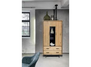 4061915259224 - Vitrine GUTMANN FACTORY beige (natur) B100cm H190cm T43cm MDF Schränke mit 2 Schubkasten und 2 Türen Breite Höhe 100 190 cm