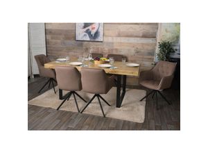 4057651725062 - 6er-Set Esszimmerstuhl MCW-L80 Küchenstuhl Polsterstuhl Stuhl mit Armlehne drehbar Metall Stoff Textil ~ braun