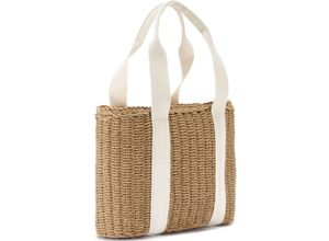 4068222572169 - Shopper VIVANCE Strandtasche Kinder Gr B H T 35cm x 23cm x 9cm beige (beige weiß) Papierstroh Flechtoptik kontrastfarbene Details unifarben mit Farbeinsatz Taschen SchultertascheKorbtascheTragetascheBast-Optik VEGAN