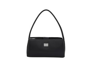 8720638743316 - Umhängetasche TOMMY JEANS TJW AMERICAN COOL SHOULDER BAG Damen Gr B H T 28cm x 13cm x 9cm schwarz Lederimitat Taschen Damen Clutch Henkeltasche Mini Bag mit Logo-Schmuckelement