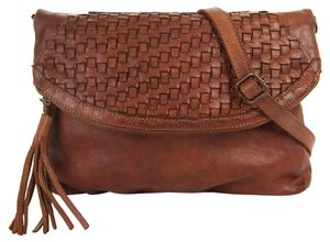 4260543035716 - Umhängetasche SAMANTHA LOOK Damen Gr B H T 32cm x 25cm x 4cm onesize braun (cognac) Leder vintage Taschen echt Leder Made in Italy