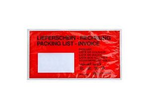 4251898800104 - Papier-Dokumententasche Lieferscheintasche SecurePack DIN lang Fenster links mit Aufdruck selbstklebend 100 % recycelbares Pergaminpapier rot 250 Stück