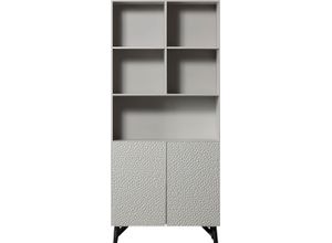 8714713164912 - Regal WOOOD Carve Standregal mit 2 Türen weiß B90cm H200cm T37cm Holz teilmassiv Regale Hochschrank mit offenen Fächern 2 Türen H 200 cm x B 90 cm