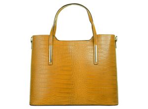 4260543042301 - Henkeltasche CLUTY Damen Gr B H T 37cm x 29cm x 16cm onesize gelb Leder Reptilienprägung Taschen echt Leder Made in Italy