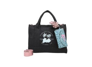 4059065273856 - Henkeltasche FRITZI AUS PREUSSEN Tote Bag Malibu Denim Limited Barbie Damen Gr B H T 40cm x 295cm x 14cm schwarz Baumwollmischung bedruckt Taschen mit abnehmbarem Haarband