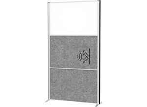 4002390089876 - MAUL Stellwandsystem MAULconnecto 2 x Akustikvlies dunkel 1 x Whiteboard Klettverbindung Standfuß H 1800 x B 1000 mm silber