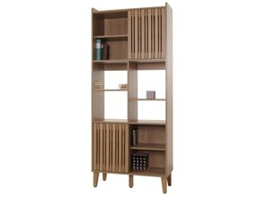 4057651837963 - Bücherregal MCW-M48 Bücherschrank Hochschrank Schiebetür 8 Staufächer MDF 178x75x35cm ~ natur