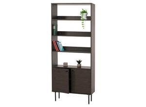 4057651885742 - Bücherregal MCW-N78 Bücherschrank Hochschrank skandinavischer Stil Metall Holz Melamin MVG 200x80x30cm ~ dunkelbraun
