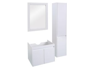 4057651606651 - Badezimmerset MCW-L86 Waschtisch Wandspiegel Hängeschrank Badmöbel MVG Melaminbeschichtet ~ weiß